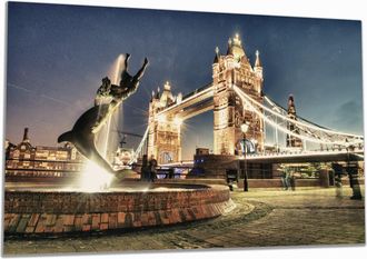 Wallario Herdabdeckplatte/Spritzschutz aus Glas, 1-teilig, 80x52cm mit 13 mm hohen F&uuml;&szlig;en, f&uuml;r Ceran- und Induktionsherde, London - Tower Bridge bei Nacht