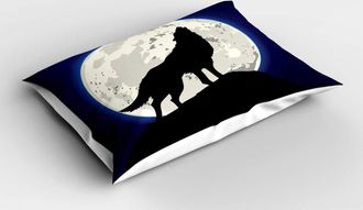 Abakuhaus Wolf Kissenbezug, Howling Tier und Nacht Mond, Dekorativer Standard King Size Gedruckter Kissenbezug, 80 x 40 cm, Elfenbein Schwarz