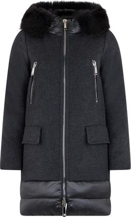 Moorer Femme, Manteaux, Gris, Taille: 36 FR Long Manteau en Laine avec Col en Fourrure