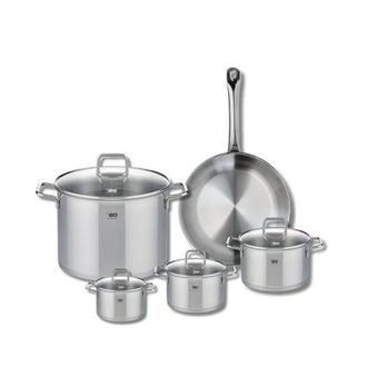 Fackelmann ELO 9697950 Batterie de cuisine 5 pièces, Ensemble de 1 Poêle de cuisson 28 cm et 4 faitouts 12, 14, 16 et 26 cm Elo Profi Citrin, inox, induction, Gr