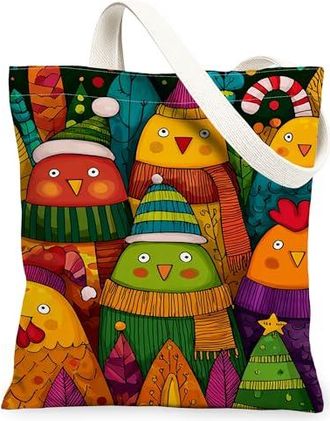 Generic Sacs fourre-tout en toile avec motif animal color&eacute; - R&eacute;utilisables - L&eacute;gers et lavables - Avec bandouli&egrave;re, multicolore, 13x15 Inch