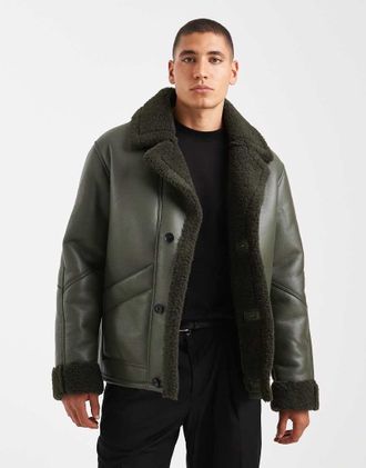 Asos Pilotenjacke in Khaki mit Teddyfell-Grün