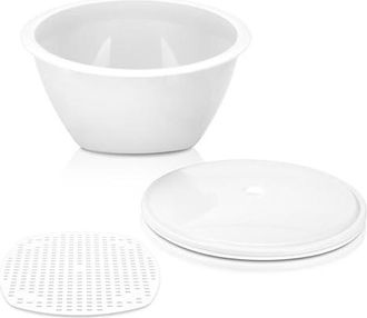 Börner Saladier Multimaker avec Couvercle (Blanc) - Saladier avec Couvercle et Tamis - Compatible Micro-ondes et Congélateur - Ensemble de Saladier - Saladie