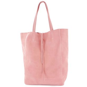 modamoda.de T163 Damen Leder Shopper Schultertasche Large mit Innentasche handmade in Italy, Farbe:Rosabeige Wildleder