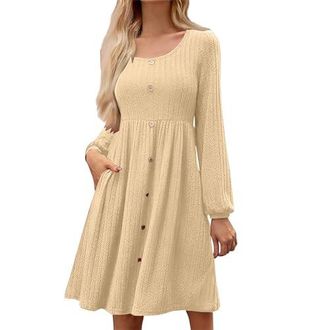Generic Robe en tricot &agrave; manches longues pour femme - Longueur genou - Robe dautomne tendance - Robe &agrave; paillettes - Rouge, Jaune clair., XXL