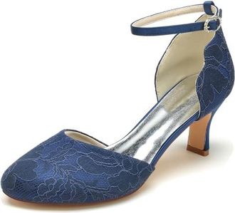 Minitoo Chaussures de mariage sexy en dentelle pour femme - Escarpins de mariage ferm&eacute;s MY112, My112 Bleu fonc&eacute; Talon 6 5 cm, 39 EU