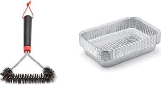 Weber Three-Sided Grill Brush Dreiseitige Grillbürste, 30 cm, Schwarz/Silber, 6277 & 6415 Small 7-1/2-Inch-by-5-inch Aluminum Drip Pans, Set of 10