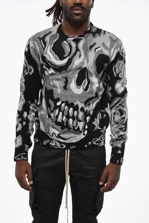 Alexander McQueen Rundhals-Pullover aus metallisiertem Stoff mit Jacquard-Sch&auml;delmotiv Alexander McQueen