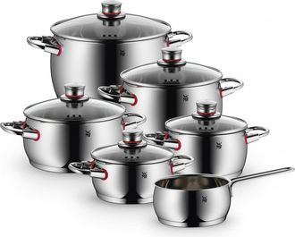 WMF Quality One Topfset Induktion 6-teilig, Kochtopf Set mit Glasdeckel, Cromargan Edelstahl poliert, Induktions T&ouml;pfe Set unbeschichtet, Dampf&ouml;ffnung