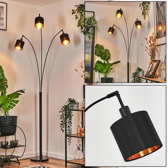 HOFSTEIN Stehleuchte Alsen, moderne Stehlampe mit Marmorfuß aus Metall/Stoff in Schwarz/Kupferfarben, verstellbare Leuchte mit Fußschalter, E14, Wohnzimmer, Sc