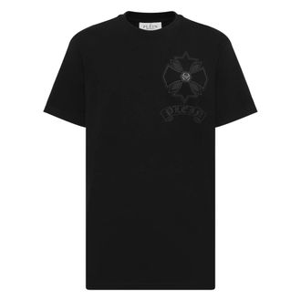 Philipp Plein Homme, Tops, Noir, Taille: XL T-Shirt Col Rond &Eacute;cusson Chrome Gonfl&eacute;