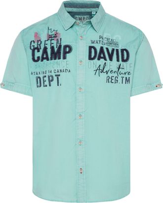 Camp David Herren Kurzarmhemd mit Vintage-Waschung und Artworks Cool Jade, XXL