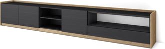 Skraut Home | TV-Schrank, Lowboard | für Wohnzimmer und Esszimmer | 310x50x37 cm | Für TV-Geräte bis zu 80 | Fernsehtisch | Moderner Stil | Schwarz Eiche