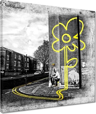 Generic Gemälde auf Leinwand, 40 x 40 cm, Banksy, gelbe Blume, Nr. H337Z_PC1CM