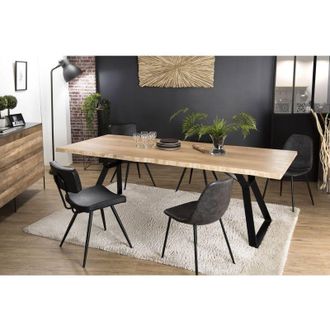 Macabane MAXENCE - Table &agrave; manger rect. 230x100cm bois ch&ecirc;ne pieds m&eacute;tal noir