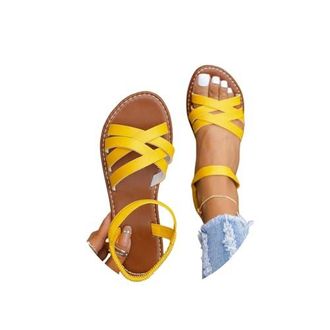 Generic Sandales larges pour femme, sandales &agrave; lani&egrave;res crois&eacute;es pour femme, pantoufles &agrave; bout ouvert, sandale &eacute;lastique, sandales de randonn&eacute;e, sandales de p