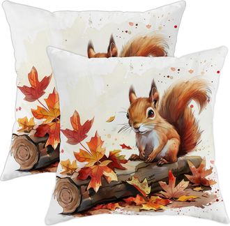 Generic Herbstliches Einzigartiges Eichhörnchen, Lustiges Herbsttier, Ahornblätter 2Er Set Sofakissenbezug Modern Kissen-Bezug Süße Wurfkissenbezug Für Auto B