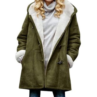 Generic Vestes dhiver doubl&eacute;es Sherpa pour femme - Sweat &agrave; capuche en polaire pelucheuse - Tendance et confortable - D&eacute;contract&eacute;, vert militaire, XXL