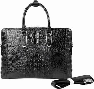 Generic Sacoche homme daffaires en cuir v&eacute;ritable dalligator, avec poign&eacute;e sup&eacute;rieure, pochette pour ordinateur portable, noir