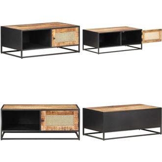 vidaXL Couchtisch 90x50x35 cm Raues Mangoholz und Wiener Geflecht - Couchtisch - Mangoholz - Rustikal - Wohnzimmerstil - Wiener Geflecht - Home & Living