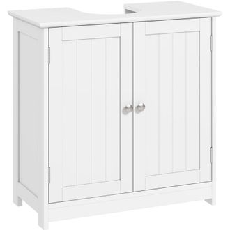 Kleankin Meuble salle de bain sous lavabo - meuble sous-vasque - placard 2 portes avec &eacute;tag&egrave;re - dim. 60L x 30l x 60H cm - en bois blanc-Blanc