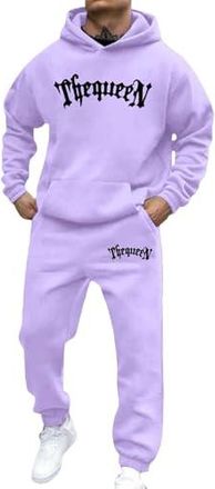 Generic Ensemble de surv&ecirc;tement pour homme avec imprim&eacute; lettres, manches longues, sweat &agrave; capuche, pantalon de surv&ecirc;tement ample, ensemble dentra&icirc;nement de jo