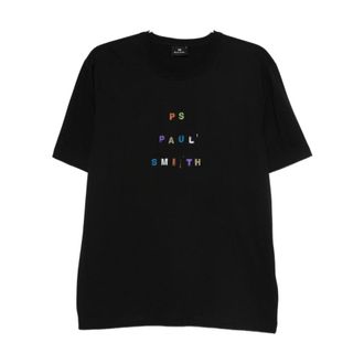 Paul Smith Schwarzes Logo Baumwoll T-Shirt - - Tops - Herren - Schwarzk - XL