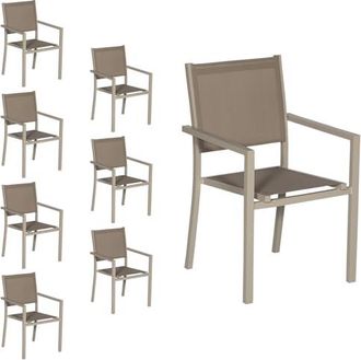 Happy Garden Lot de 8 chaises empilables en Aluminium et textil&egrave;ne Taupe