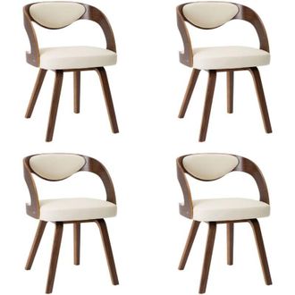 vidaXL Vidaxl - Chaises &agrave; manger lot de 4 cr&egrave;me bois courb&eacute; et similicuir