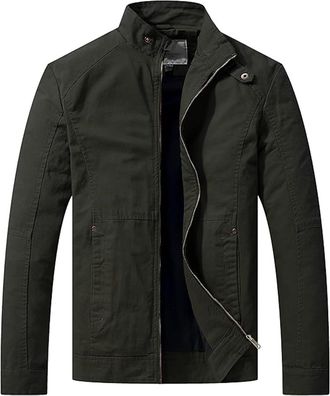 WenVen Herren Militär Jacke Leicht Jacke Übergangsjacke Feldjacke Cargojacken Leichte Jacke Outdoor Jacke Mantel Kurz Jacke Baumwolle Sommerjacke Grün L
