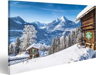 Islandburner Bild auf Leinwand Wintermärchenland Berglandschaft In Den Alpen Mit Traditionellen Berghütten Bilder Wandbilder Poster