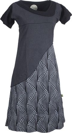 vishes Alternative Bekleidung - Damen Kurzarm Lagenlook Kleid Hippie Streifen Punkte Muster schwarz 36-38