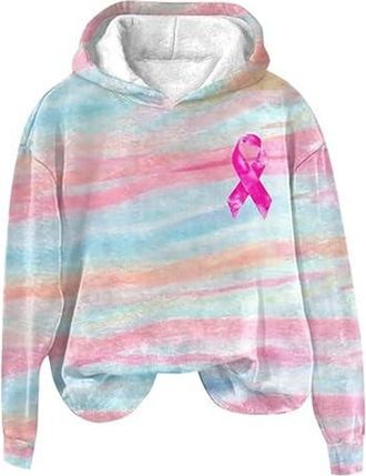 Generic Sweat-Shirt &agrave; Capuche Femme Sensibilisation Cancer Octobre Rose Sweatshirt Manches Longue Col Rond D&eacute;contract&eacute; Pullover Cancer du Sein Ruban Rose Gran