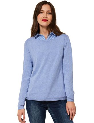 Street One Damen U-Boat Pullover Strickpullover, Cozy Blue Melange, 38