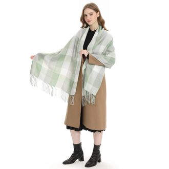 Miss Lulu Winter Schal Damen Oversized - kuschelig warmer karierter Wollschal mit langen Fransen, Weihnachtsschal f&uuml;r Frauen, Mama & Freundin oder f&uuml;r Alltag (G