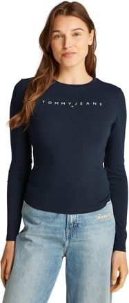 Tommy Jeans Damen Langarmshirt Linear Slim Fit, Blau (Dark Night Navy), L