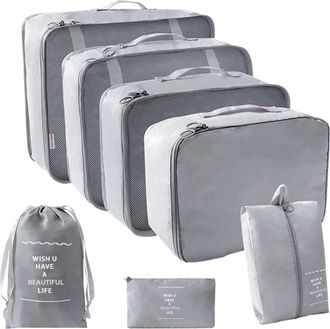 Generic 7 Teile/Satz Klapp Reise Lagerung Taschen Digitale Toilettenartikel Schuhe Kleidung Organizer Koffer Ordentlich Beutel Verpackung W&uuml;rfel Set(Gray)