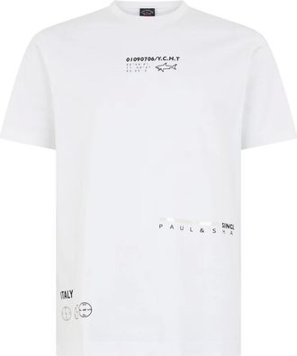 Paul & Shark Homme, Tops, Blanc, Taille: XS T-shirt avec imprim&eacute; contrast&eacute;