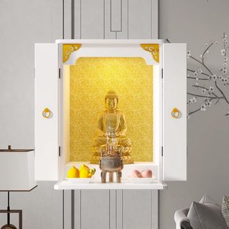 Generic Buddha-Schrein, Wandaltar, Chinesischer Buddha-Nischenaltarschrank, Kleiner Meditationstisch mit ausziehbarer Ablagefl&auml;che, Opfertische f&uuml;r Puja, Gebe