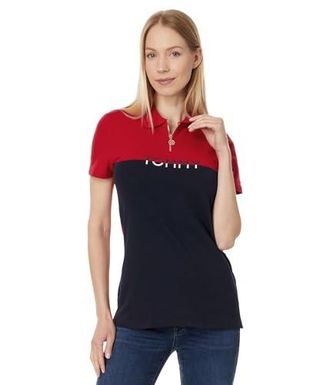Tommy Hilfiger Polo à Manches Bouffantes pour Femme, Sky Captain/Scarlet, S