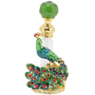 BESPORTBLE NIYANGLE Vintage Nachf&uuml;llbare Parf&uuml;mflasche aus Metall mit Emaille verzierung Tragbare Leere Duftzerst&auml;uberflasche in Gr&uuml;n mit Rotem Diamant und Pfaue