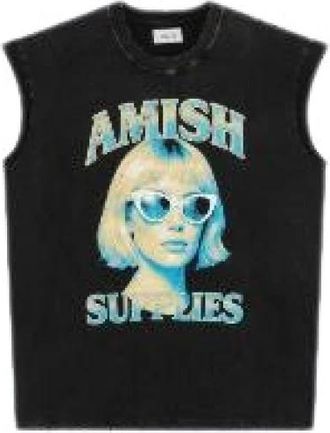 Amish Homme, Tops, Noir, Taille: XL Long Hair Marmo Broken Muscle Tee