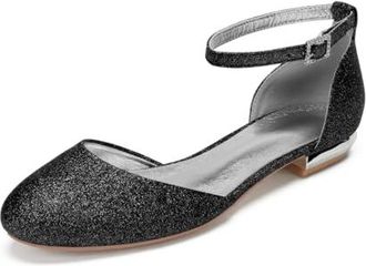 Generic Chaussures Plates De Mari&eacute;e Femme Rond Ballerines Plates Mariage Dress F&ecirc;te Bridal Plates 1.8Cm,Noir,41 EU