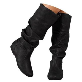 Onsoyours Bottes Longue Femme Botte Hautes Hiver Plat Slip-On Longue Boots Confortable Bottes de Chevalier A Noir 38 EU