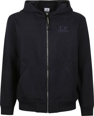 C.P. Company C.p. Company, Homme, Sweatshirts et sweats &agrave; capuche, Bleu, Taille: M SweaT-shirt zipp&eacute; &agrave; capuche en molleton diagonale gratt&eacute;