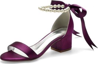 Generic Chaussures De Mariage Sangle De Cheville Talon Bas Femme Talon Satinée des Pompes Mariée Peep Toe Chunky Heels 5.5Cm,Violet,39 EU