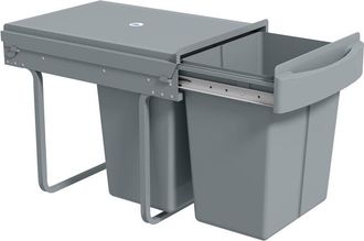 HOMCOM Poubelle cuisine, poubelle sous &eacute;vier coulissante encastrable avec 2 x 20 L compartiments amovibles, 52x33,5x41cm, gris-Gris