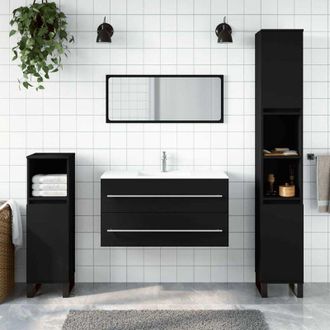 vidaXL Vidaxl - Armoire de salle de bain avec miroir noir bois ding&eacute;nierie