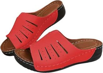 Generic Mules &agrave; plateforme pour femme - D&eacute;contract&eacute;es - Slope Bottom - Pantoufles romaines - Mode d&eacute;t&eacute; - Sandales creuses - Argent&eacute;es, rouge, 42 EU