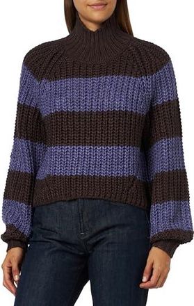 Jack & Jones Jack & Jones Jxkelvy Chunky Stripe Col Haut en Tricot Sn Pull, Twilight Purple/Stripes:Seal Brown, M Femme